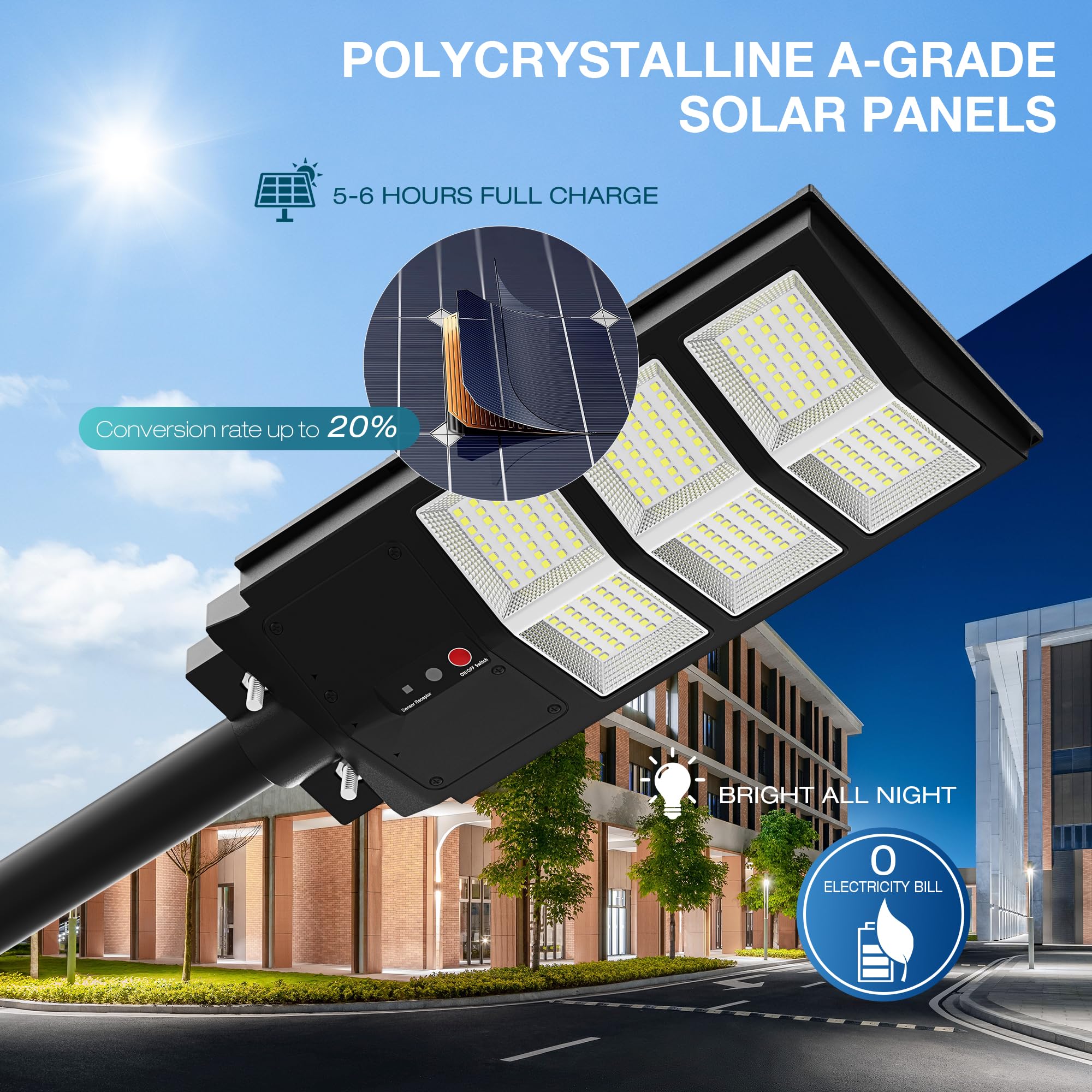 Sunwish 6000W Wide Angle Solar Street Light+2000W Solar Street Lights Outdoor Commercial Dusk to Dawn