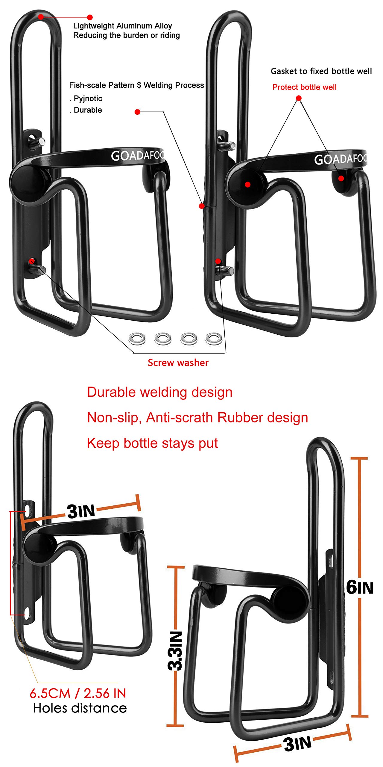 GOADAFOO 2Pack Bike Water Bottle Holder Bike Accessories for Adult Bikes Lightweight Bicycle Cup Holder Cage(Black)…