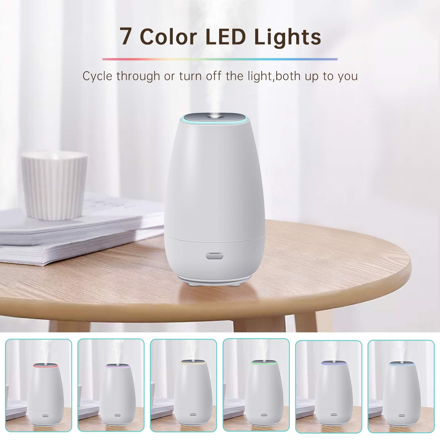 Gocheer Car Diffuser, Ultrasonic USB Car Humidifier Diffusers Essential Oil Aromatherapy Diffuser for Car Bedroom Baby Room Small Air Humidifiers with Waterless Auto Shut-Off, 7 Colorful Night