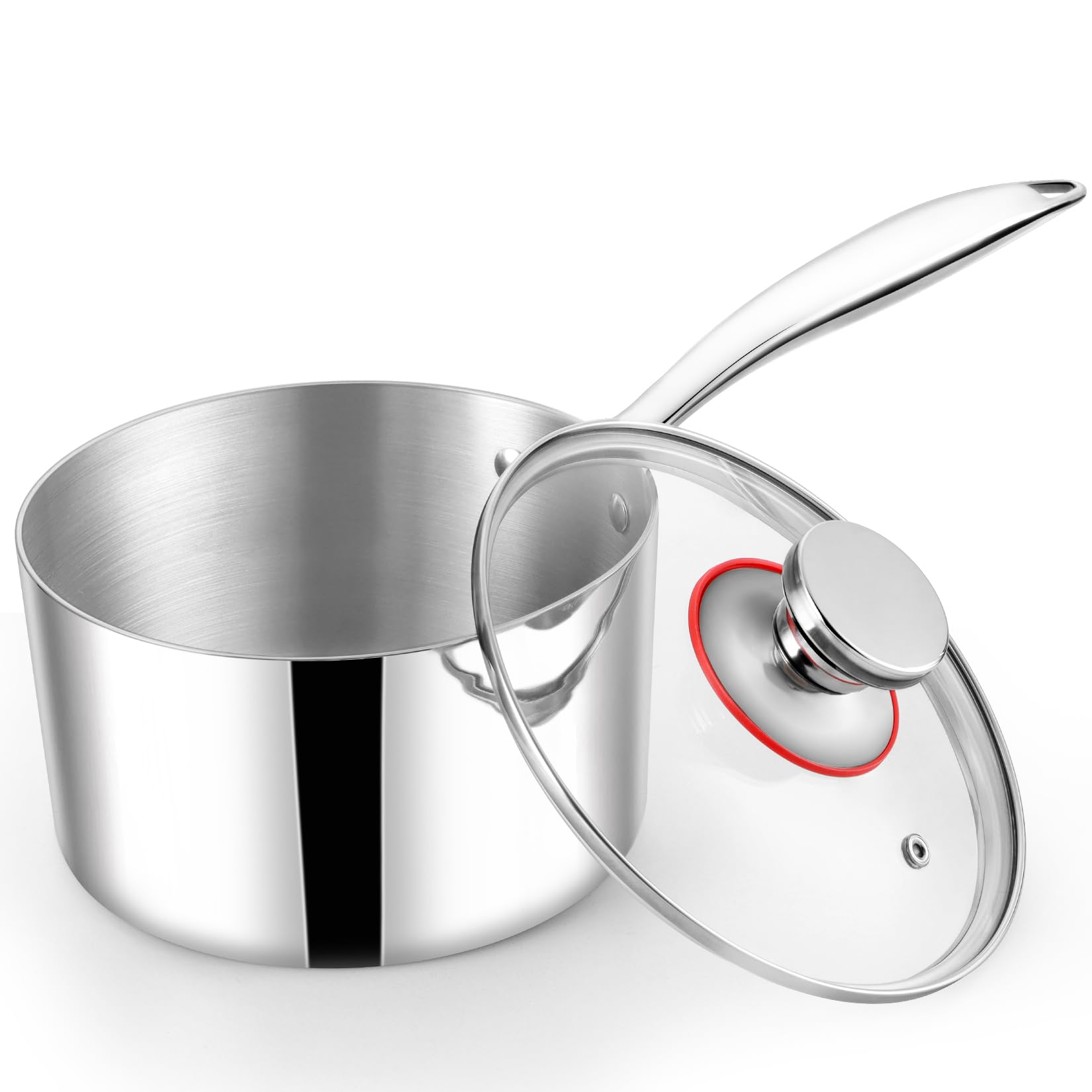 TeamFar 3qt Saucepan with Lid, Stainless Steel Tri-ply Pasta Sauce Milk Pan Small Cooking Pot with Ergonomic Handle, for Induction/Gas/Electric/Ceramic, Healthy & Heavy Duty, Dishwasher Safe