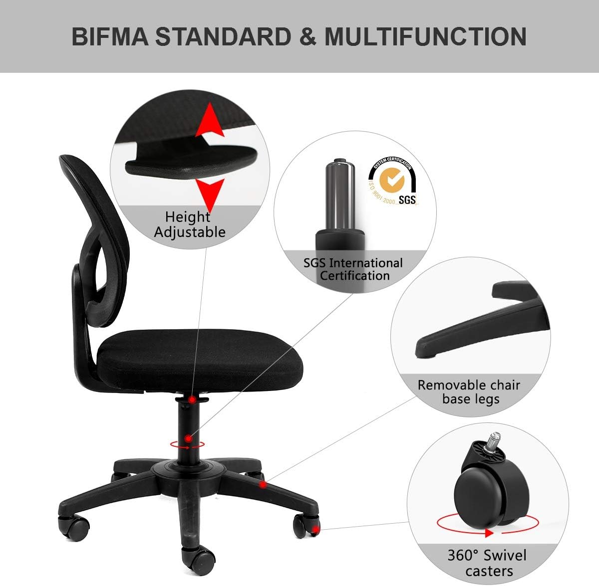 Hbada Home Office Desk Chair with Flip Up Arm, Breathable Mesh Back Lumbar Support Task Chair, Ergonomic Office Chair with Adjustable Height & PU Wheels, Swivel Computer Desk Chair, Black