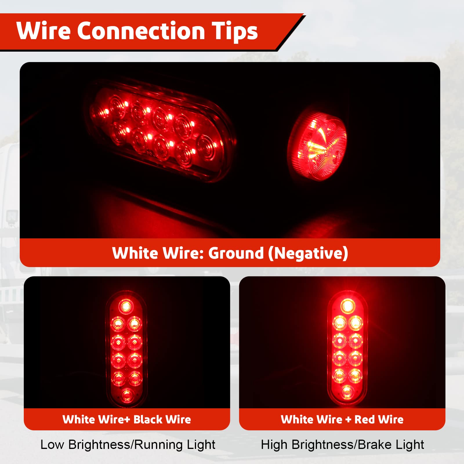 LIMICAR Steel Trailer Lights Boxes Housing Kit with 6 Inch Oval Red LED Trailer Tail Lights 2 Inch Round Red LED Side Marker Clearance Lights, Included Grommets Wire Pigtails Connectors