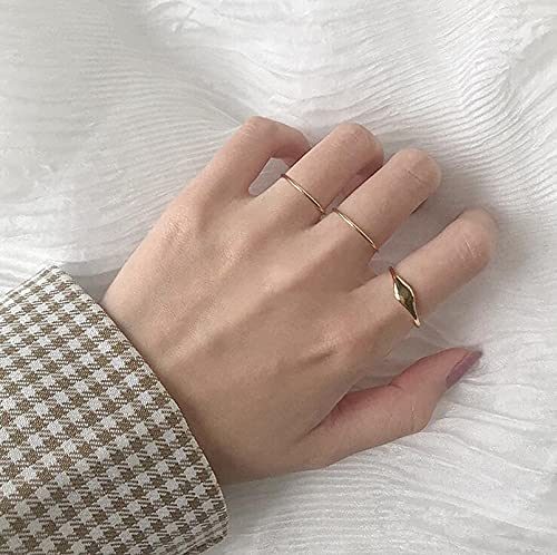JERYAQTQ 3pcs 14K Gold Filled Stacking Rings Set 2mm Arc Slim Signet Ring 1.2mm Thin Round Plain Statement Rings for Women Girls Minimalist Stackable Band Comfort Fit Size 6 to 8