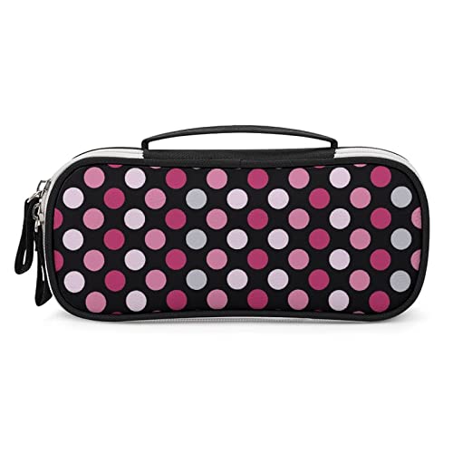 Pink Polka Dot Printed Pencil Case Bag Stationery Pouch with Handle Portable Makeup Bag Desk Organizer