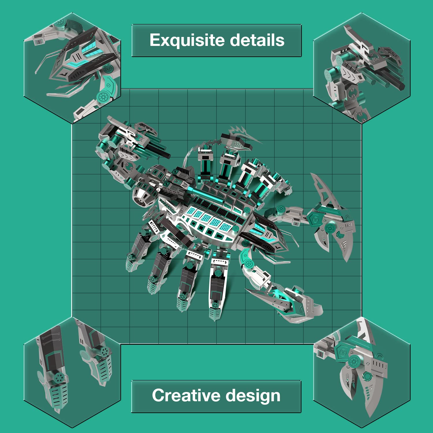 Microworld 3D Metal Puzzle, Mechanical Green Devils Scorpion Metal Model Kits, DIY Challenge 3D Puzzle for Adult, Brain Teaser Art Craft Home Decor Toy for Teen