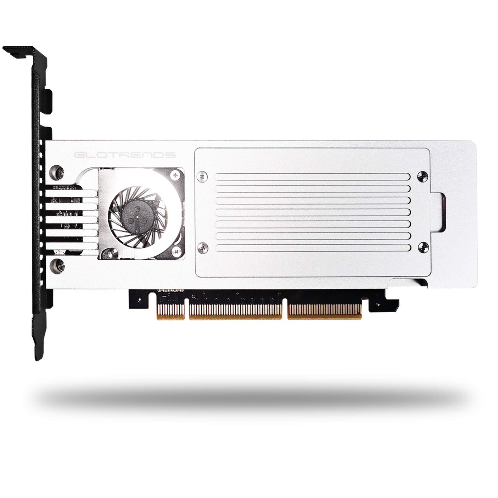GLOTRENDS 4-Bay M.2 NVME Adapter, Support Non-Bifurcation Motherboard, Soft RAID, PCIE 3.0 X8 Bandwidth, Full Aluminum Panel with Built-in Fan (Sky)