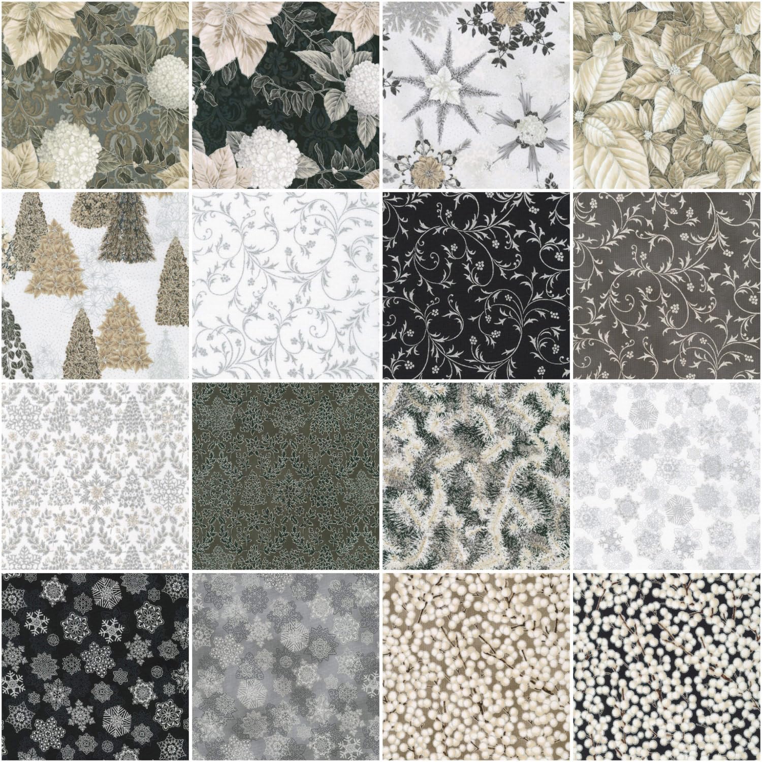 Holiday Flourish Snow Flower Taupe Roll Up 40 2.5-inch Strips Jelly Roll Robert Kaufman RU-1167-40