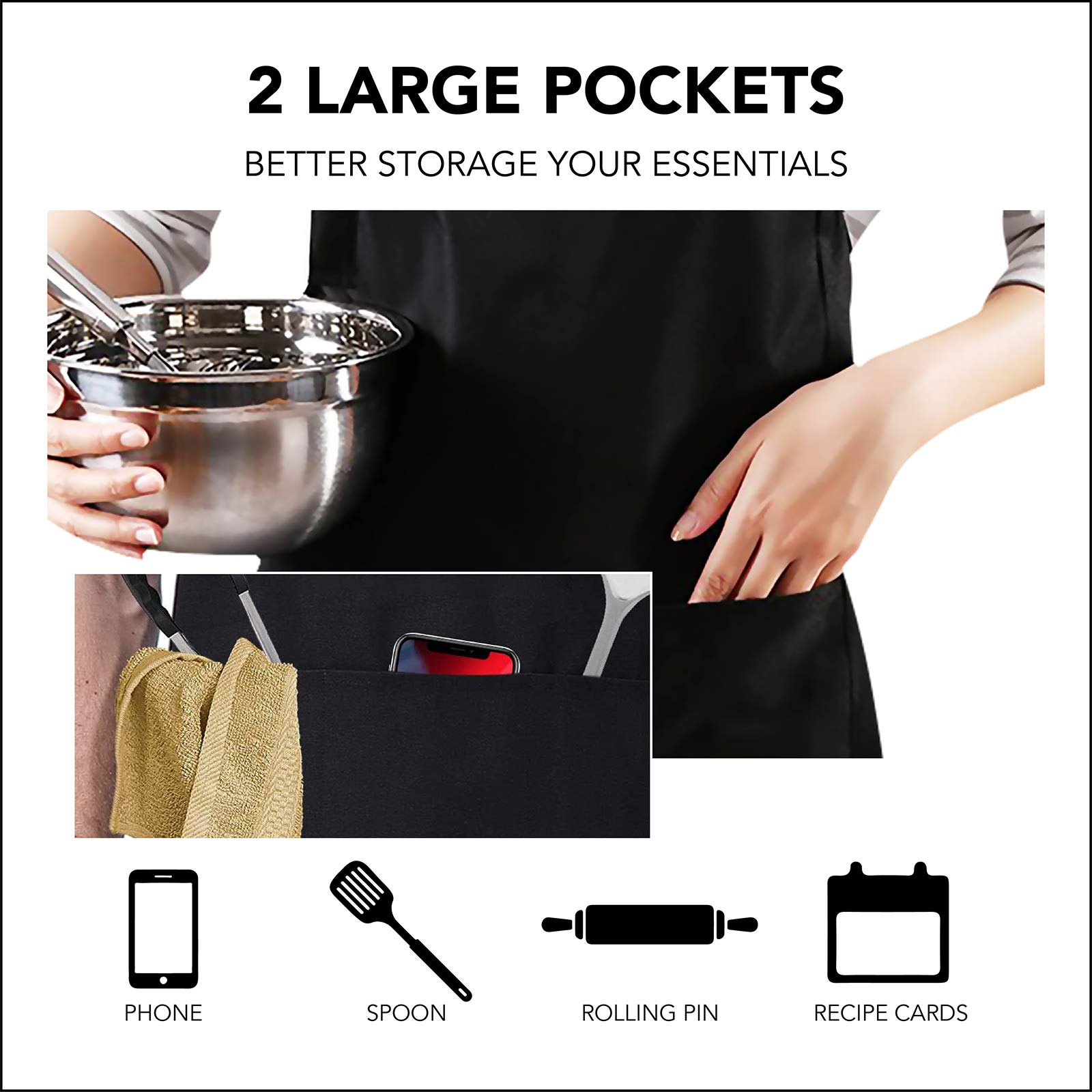 Ihopes Funny Black BBQ Apron for Men,Grill Sergeant Apron with 2 Pockets and Adjustable Neck Strap,Perfect Gifts for Birthday/Christmas/Thanksgiving, Large