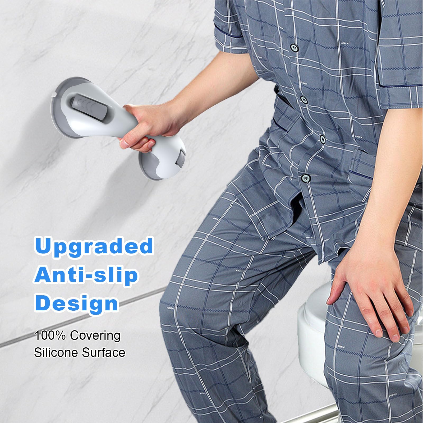 Shower Suction Handle - 12 Inch Support Grab Bars for Bathtub and Showers, Suction Shower Handles for Elderly, Ultra Grip Bath & Shower Grab Bars (2 Pack)