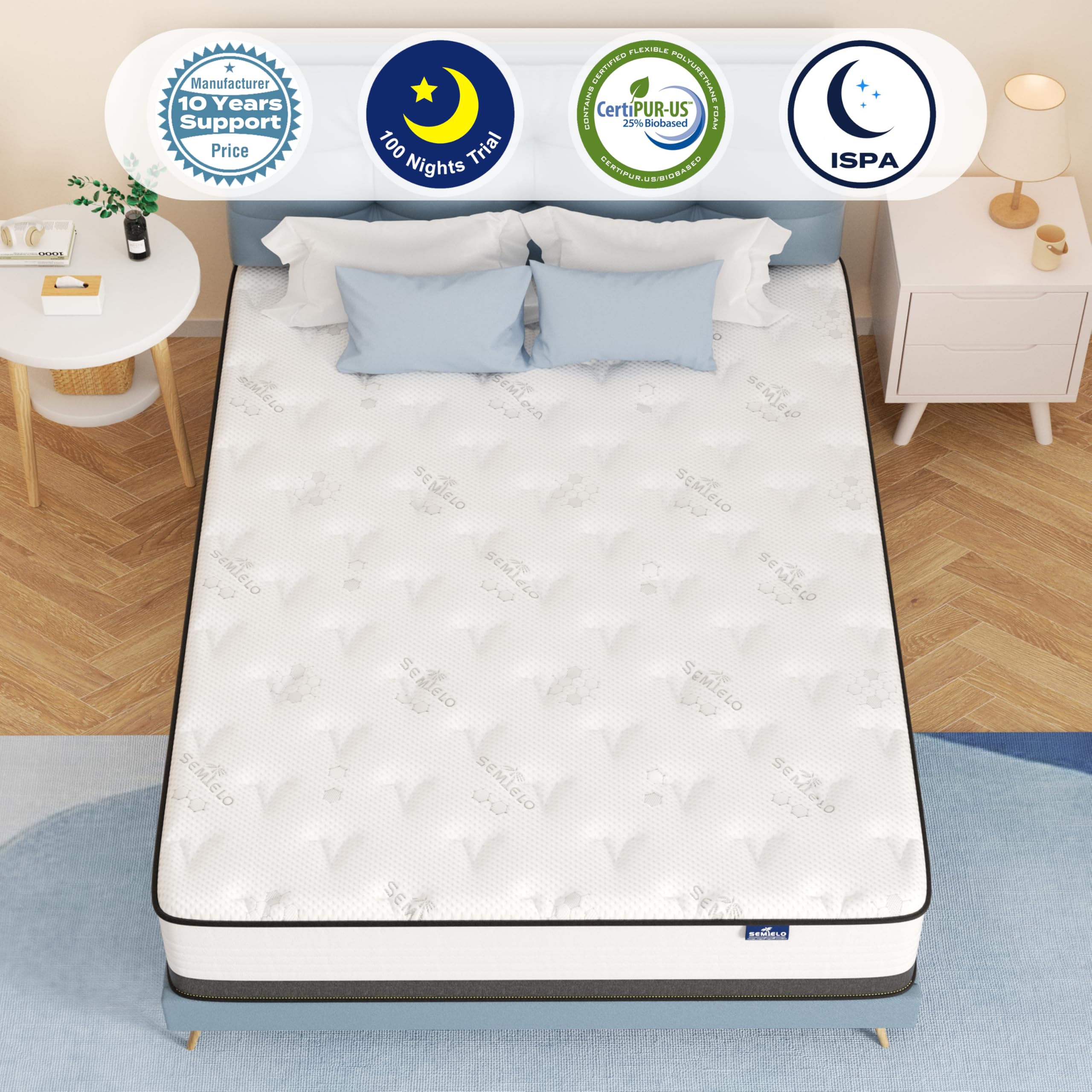 SEMIELO Twin Size Mattress, 12 Inch Twin Mattress in a Box, Hybrid Mattress with Memory Foam and Pocketed Coils for Breathable and Durable Support, CertiPUR-US Certified