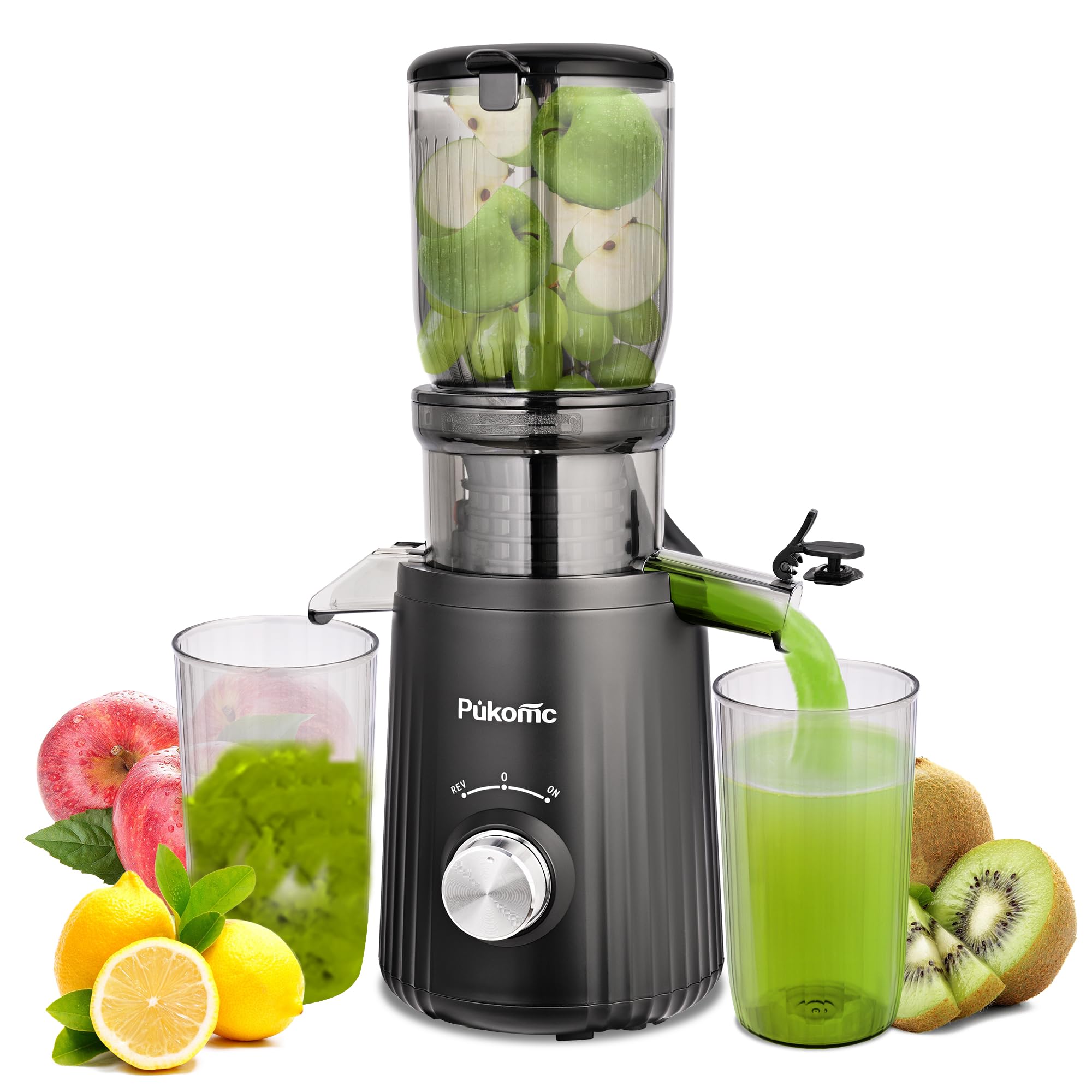 Pukomc Juicer Machines, Cold Press Juicer with 4.1'' Large Feed,Slow Masticating Machines Chute Fit Whole Vegetable And Fruit,High Juice Yield Juicer Easy to Clean