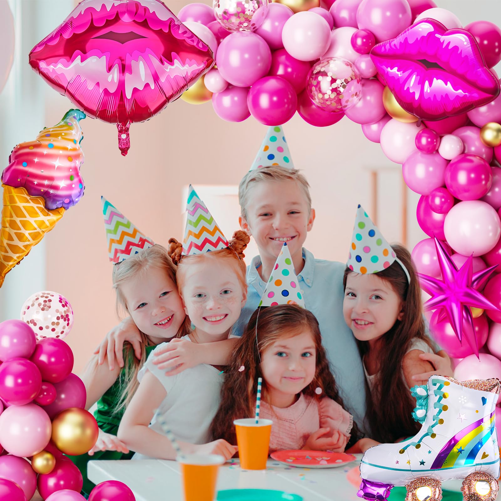Formulen Pink Balloon Garland Arch Kit, Hot Pink Rose Gold Metallic Balloons Theme Party Girl Birthday Bridal Baby Shower Mother's Day Princess Theme Party Background Decorations Supplies