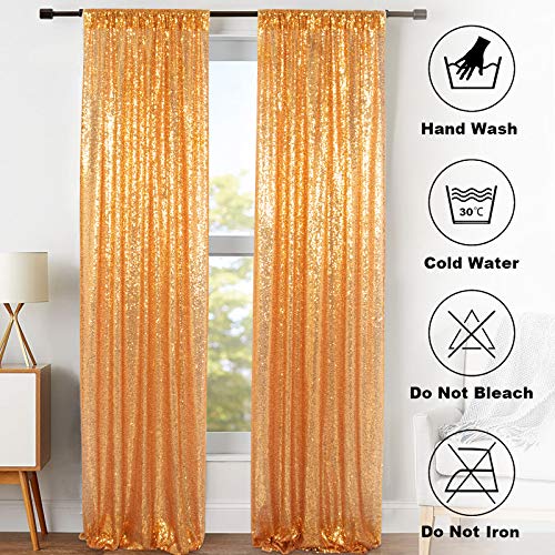 Sparkle Backdrop Curtain Gold 2 Panels Set Sequin Photo Backdrop 2FTx8FT Sequin Backdrop Curtain Pack of 2-1220S