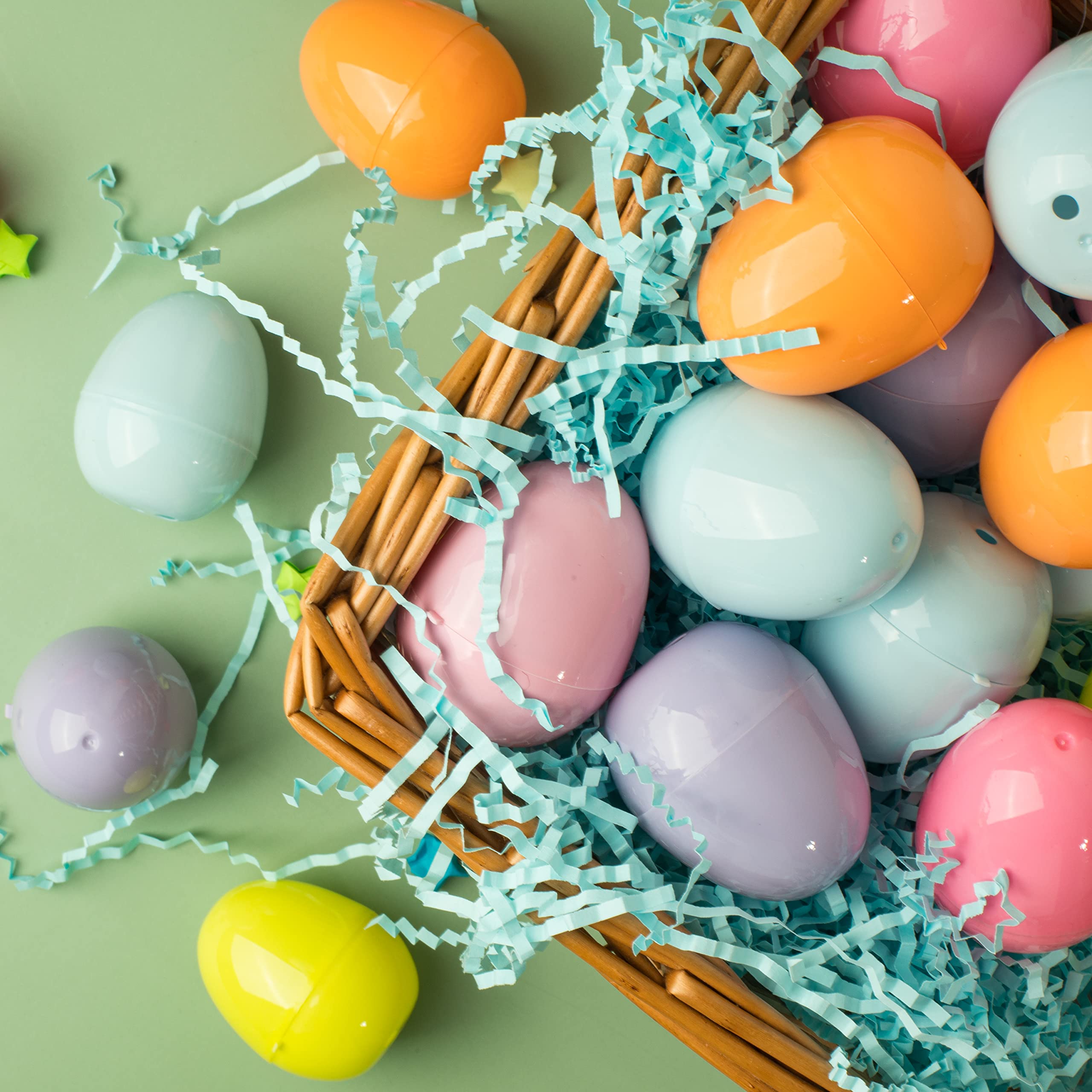 JOYIN 50PCS 2.3" Pastel Easter Eggs, Empty Easter Eggs Fillable, Colorful Bright Plastic Eggs Bulks for Easter Hunt, Filling Treats, Party Favor, Easter Basket Stuffers, Classroom Prize Supplies