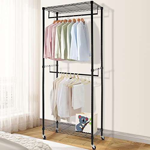 Soywey Heavy Duty Wire Garment Rack, Clothing Rack Clothes Rack for Hanging Clothes Metal Free Standing Clothes Rack Wire Metal Clothing Rack Closet(Black)