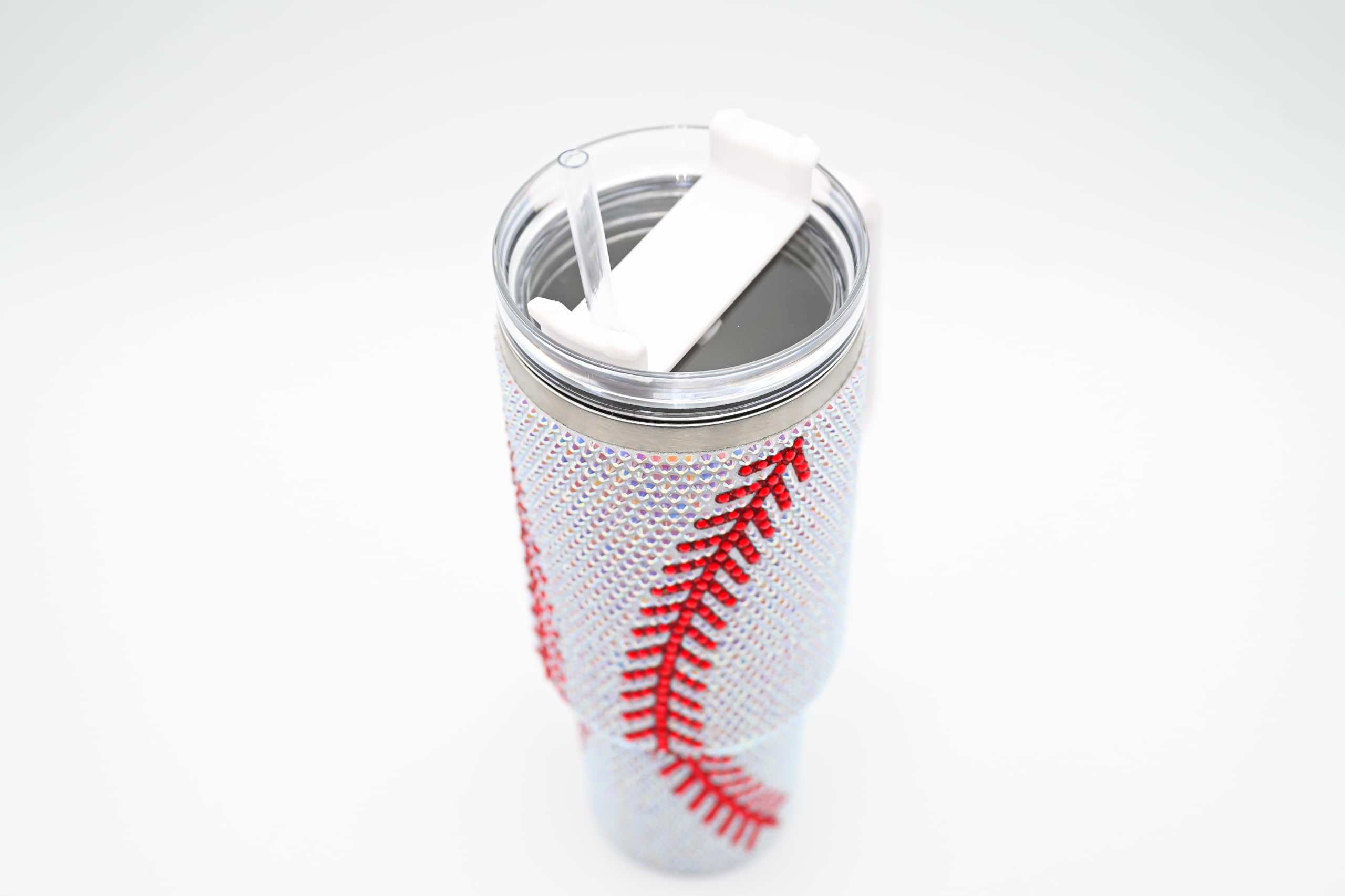 SEM LIFE 40 Oz Rhinestone Bling Tumbler Cup with Handle and Straw (BASEBALL), Stainless Steel and Double Wall Insulated