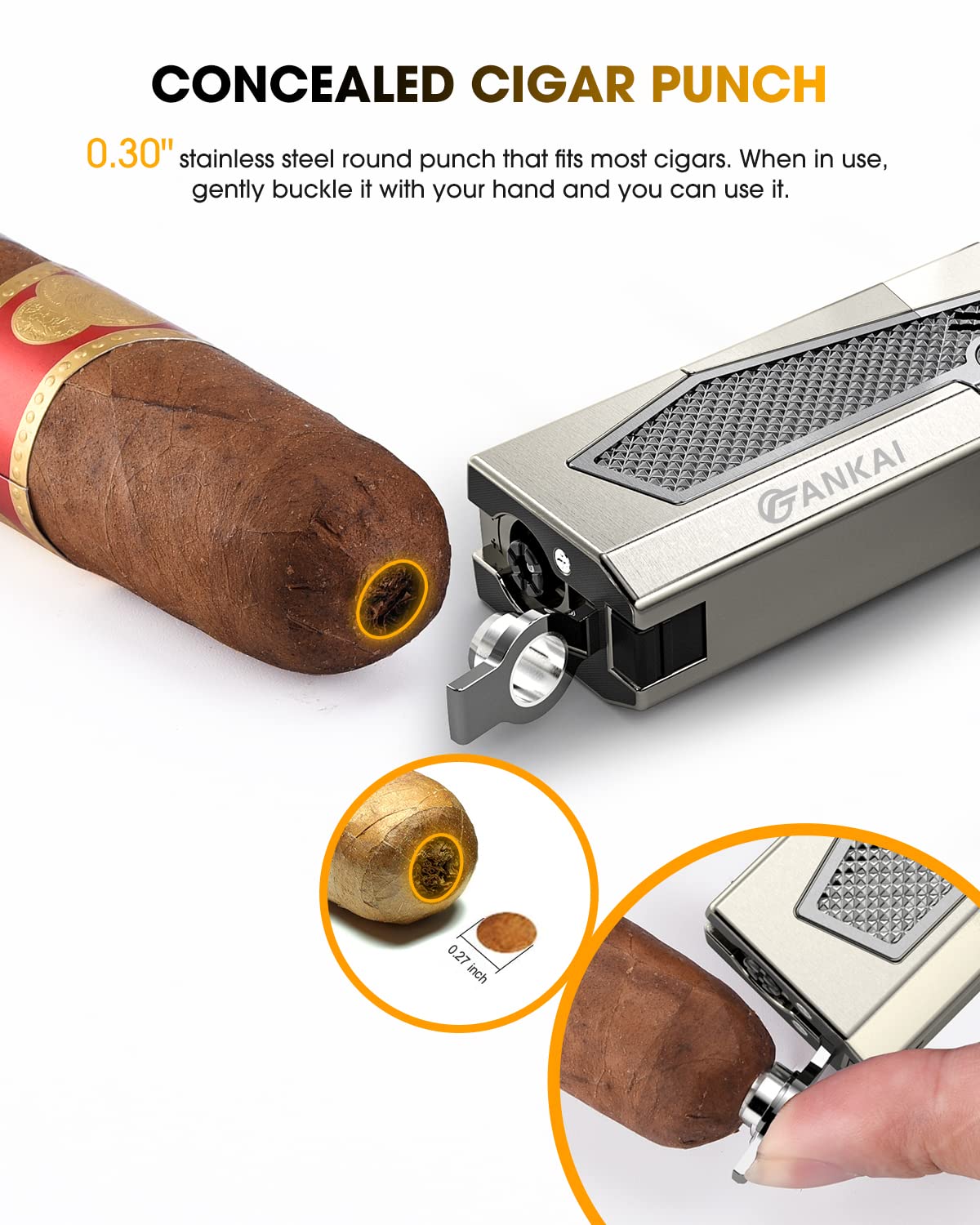 FANKAI Cigar Lighter 4 Torch Jet Flame, Cigar Punch, Cigar Holder, Cigar Draw Enhancer, Refillable Torch Lighter, Multi-Functional Cigar Accessories, Windproof Lighters for Smoking with Gift Box