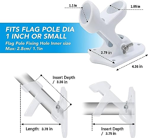 HOOPLE Flag Pole Holder for Outside House, Flag Holder, Flag Holders for Outside, Heavy Duty Flag Pole Mounting Bracket, Flag Bracket, Aluminum Rust Free Coated, Stainless Hardware 1" Diameter (White)