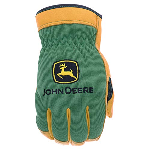 John Deere JD00008-XL Men's Top Grain Deerskin Leather Driver Gloves, Abrasion Resistant, Tan, Water Resistant, Green, X-Large