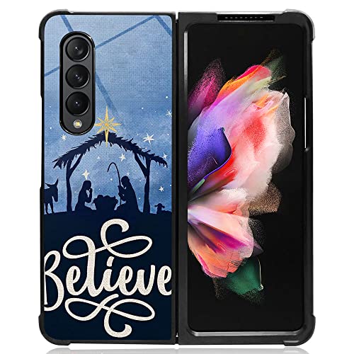 YiXinBB Compatible with Samsung Galaxy Z Fold 3 5G Case,Christmas Winter Believe Jesus for Women Men Boy Girl Fan Gift,Pattern Design Soft TPU Thin Shockproof Bumper Protective Cover Case