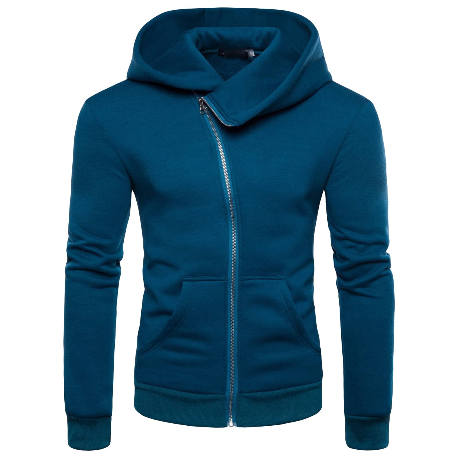 Maiyifu-GJ Men's Diagonal Zipper Hooded Sweatshirts Lightweight Fleece Slim Fit Hoodies Long Sleeve Casual Hip Hop Hoodie (Dark Green,XX-Large)