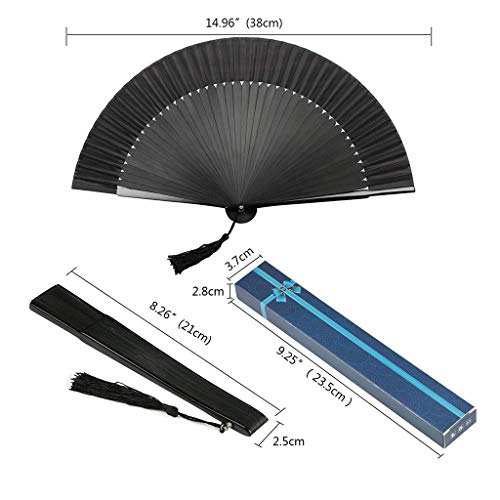 Folding Hand Fan Oriental Handmade Portable Pocket Fan Chinese Style Hand Fan Black Silk Fabric Bamboo Handheld Folding Fan Handheld Folding Fan (Color : Black)