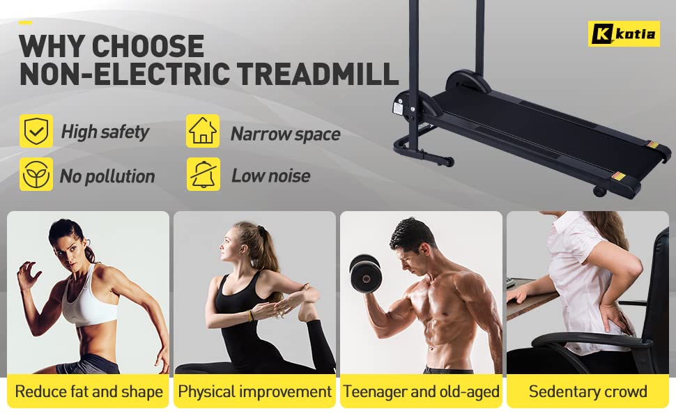 Folding Manual Treadmill, Foldable Under Desk Treadmills with Incline, Portable Compact Mini Walking Jogging Machine for Home, Small Space Apartment Exercise Equipment, 300 lb Capacity (Black)