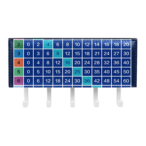 Multiplication Table Mail Holder Organizer and Key Hooks PU Front, Self Adhesive Key Rack with 5 Hooks Perfect for Entryway, Hallway,Bathroom ,Kitchen