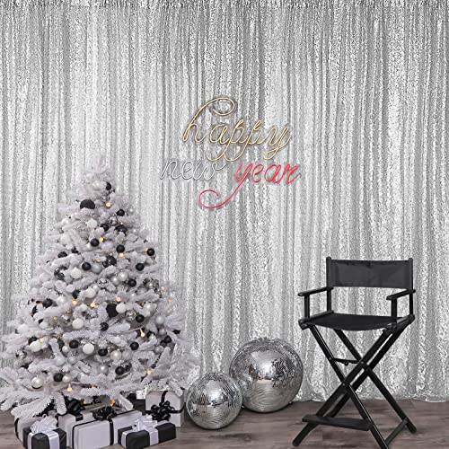 Hahuho Silver Sequin Backdrop Curtain, 4PCS 2FTx8FT Glitter Backdrop Curtain for Parties, Christmas, Wedding, Party Decoration(4 Panels, 2FT x 8FT, Silver