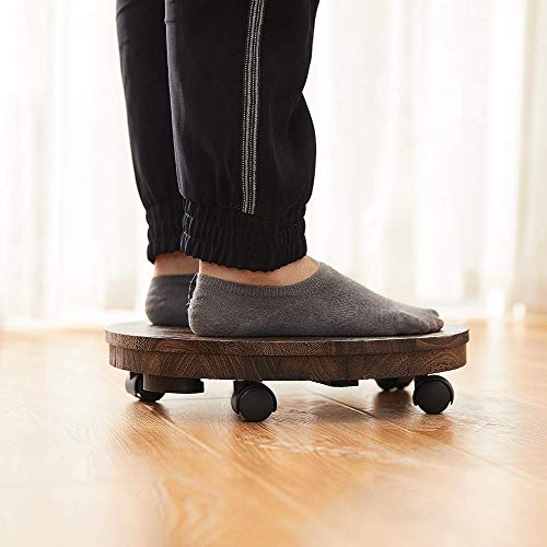SINOBEST Wood Plant Caddy, Heavy Duty Rolling Planter Dolly with Rotating Casters, Movable Flower Pot Stand, Round Plant Rack with Wheels (10 Inch)