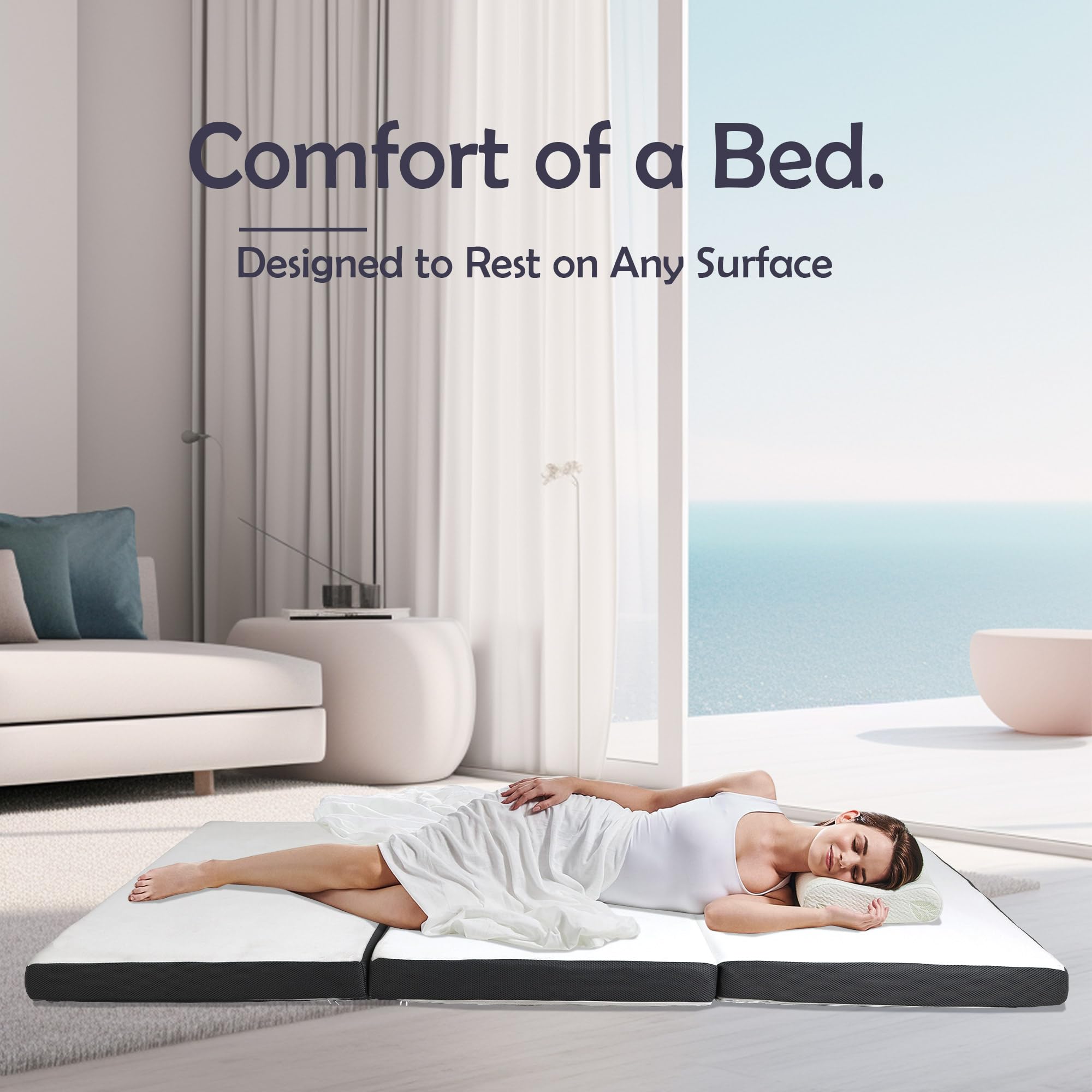 Folding Mattress, Tri-Fold Gel Memory Foam Mattress Portable Foldable Mattress with Washable Cover & Non-slip Bottom & Breathable Mesh Sides, Certipur-Us Certified, Fiberglass Free, (4 Inch, Queen)