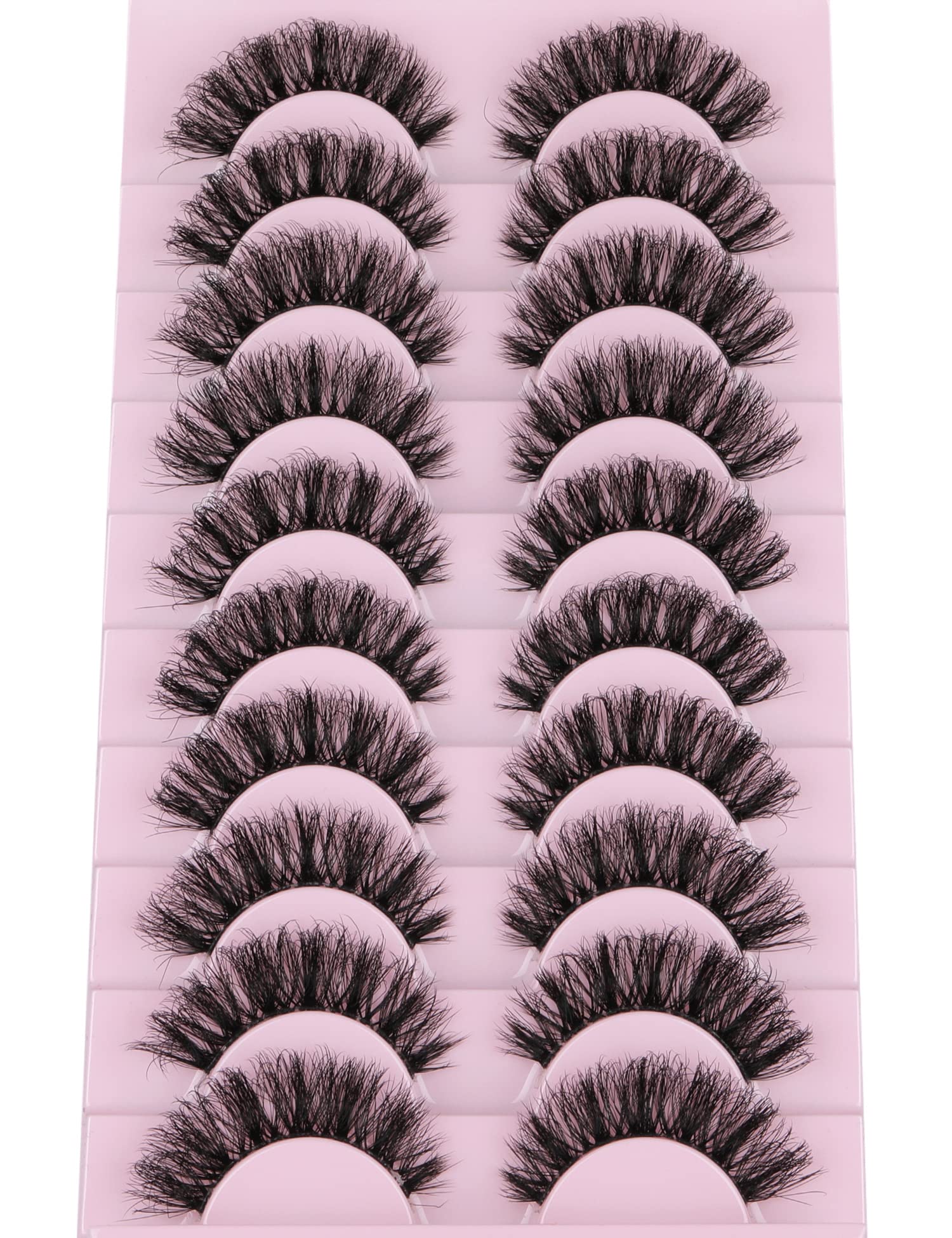 False Eyelashes Natural Fluffy Lashes Russian Strip Lashes with Clear Band 10 Pairs Wispy Lashes 16mm D Curl Lashes that Look Like Extensions Pack by EYDEVRO