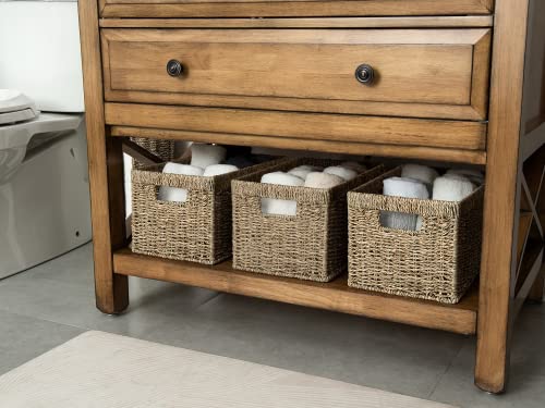 StorageWorks Seagrass Storage Baskets, Rectangular Wicker Baskets with Built-in Handles, Medium, 2-Pack