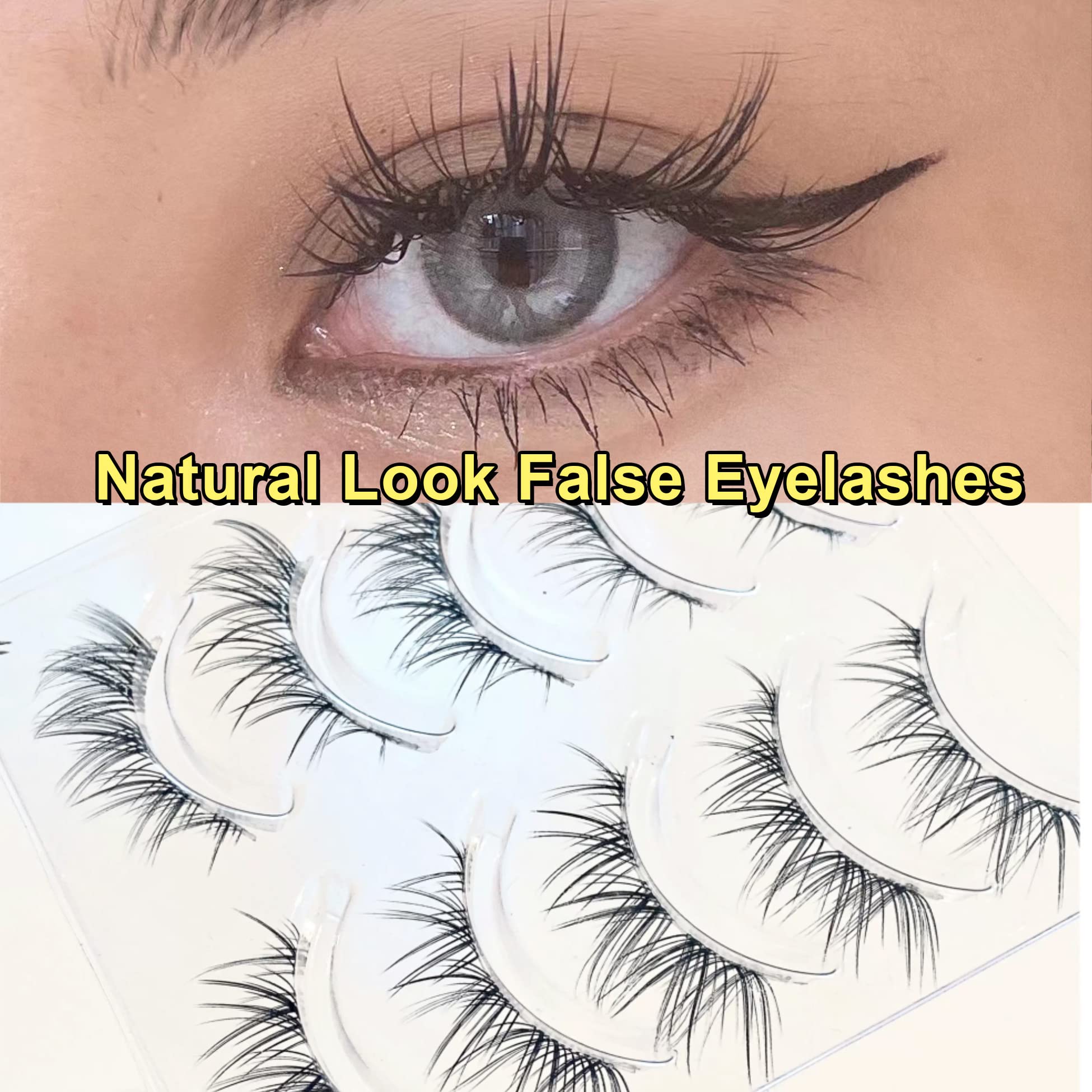 False Eyelashes Cluster Lashes Natural Look, Wispy Manga Eyelash Extensions Strip Cat Eye Lashes Pack with Clear Band Short Anime Korean Fake Eyelash 10 Pairs ALICROWN