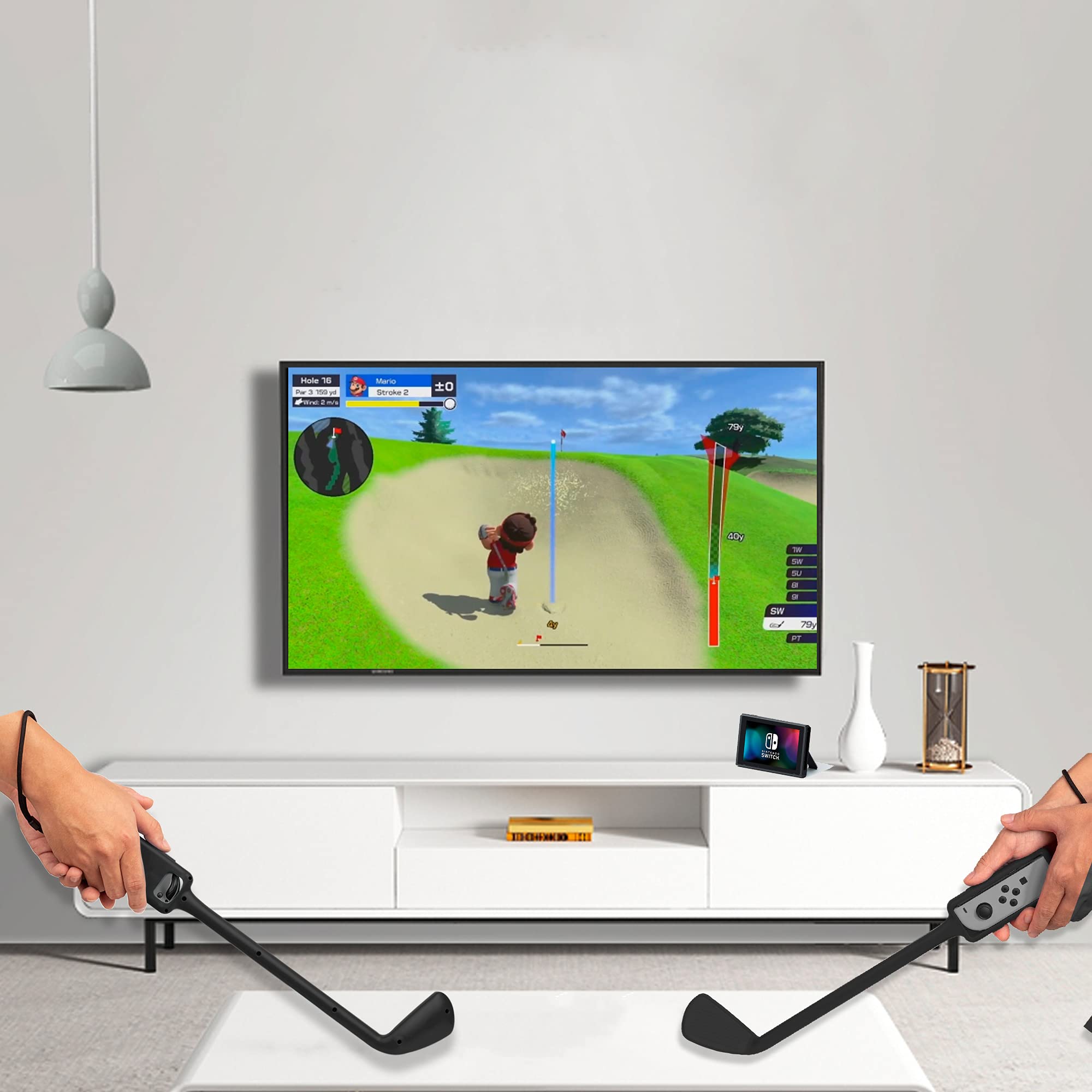 FANPL Golf Clubs for Switch & OLED Model, Accessories for Mario Golf : Super Rush 2021, Designed for Joycon Controller, Built-in Solid Ball Golf Clubs Handgrip to Enhance Experience, 2PCS (Black)