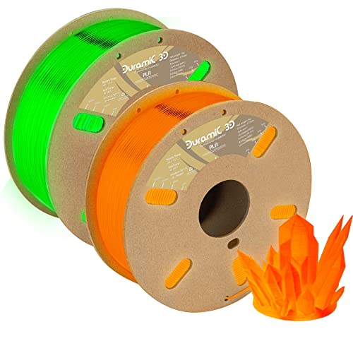 PLA Glow in The Dark Green and Orange Bundle, Duramic 3D Printing Filament 1.75mm, Dimensional Accuracy +/- 0.05 mm
