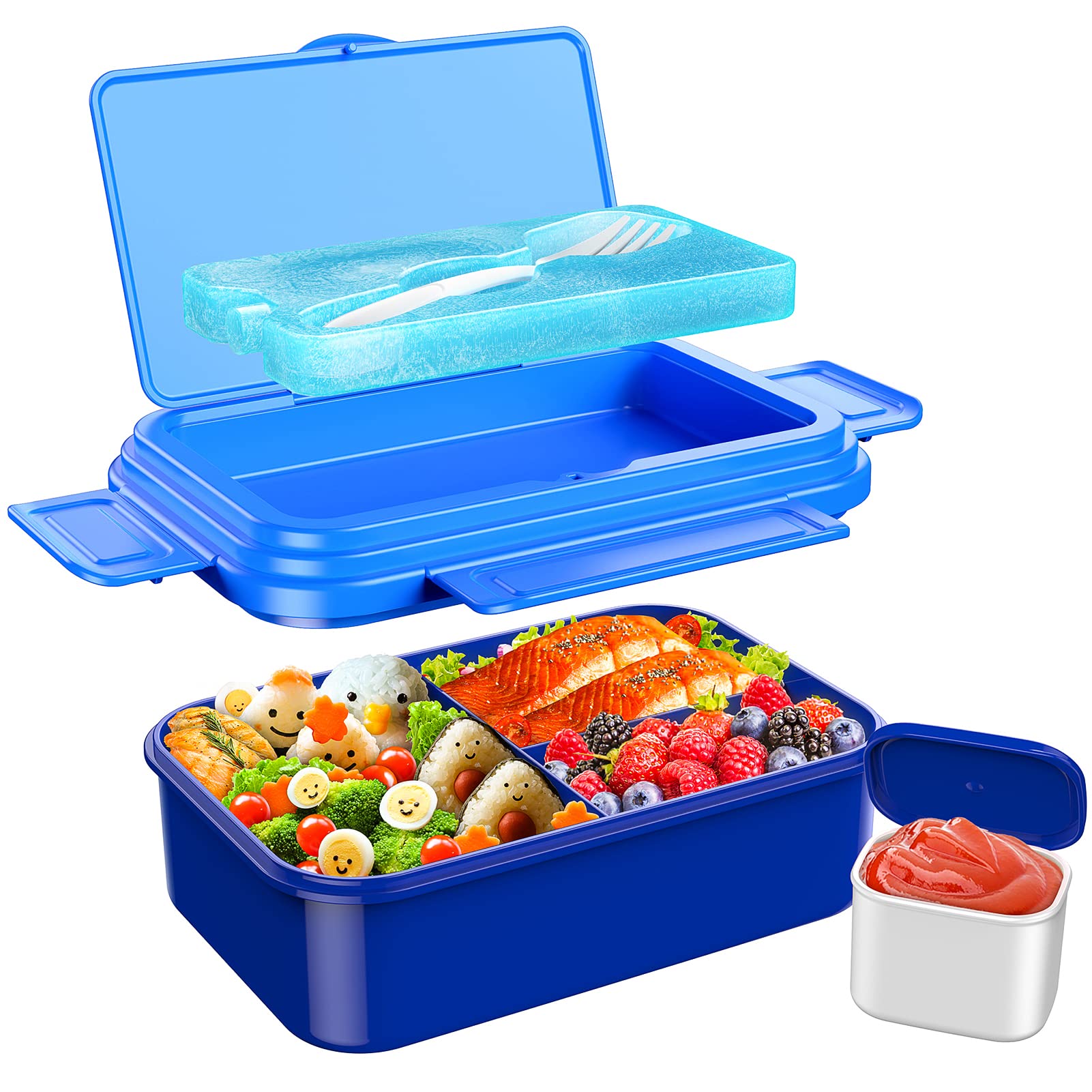 JSCARES Bento Box, Blue, 1400ML Capacity, Leak-Proof, Portable, Safe, Microwave, Freezer, Dishwasher