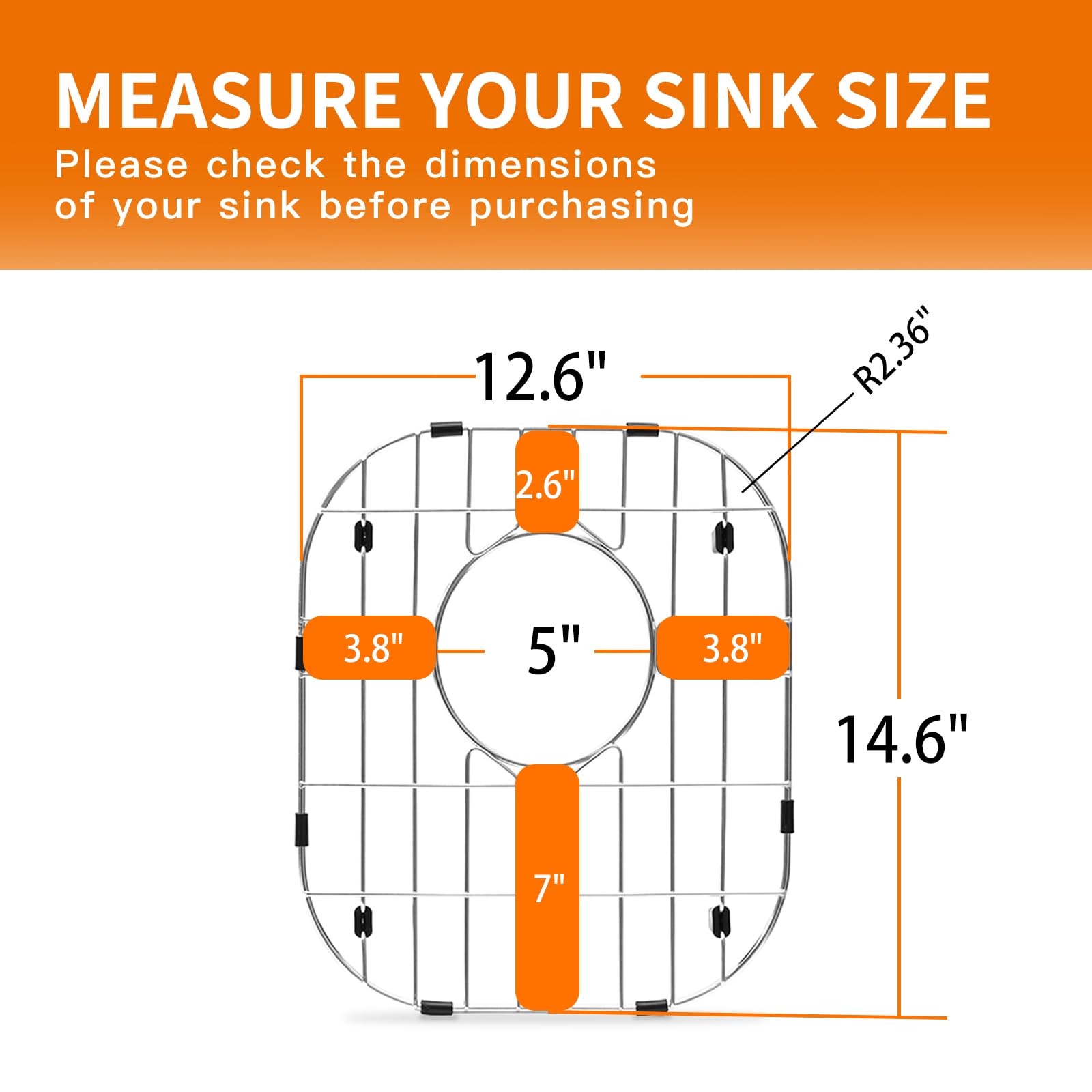 LYFLY 12.6×14.6 inches with Rear Drain for Sink, Kitchen Sink Grid, Stainless Steel sink protector, sink rack, Sink Mat, sink protectors for kitchen sink S-