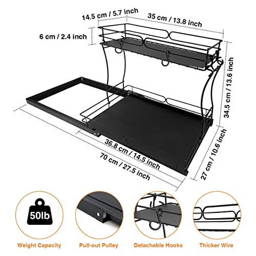 HAIQUANDJS Pull Out Cabinet Organizer 2 Tier Under Sink Cabinet Organizer Storage Shelf with Sliding Storage Basket for Kitchen Bathroom Laundry Room, Request at Least 11 inch Cabinet Opening