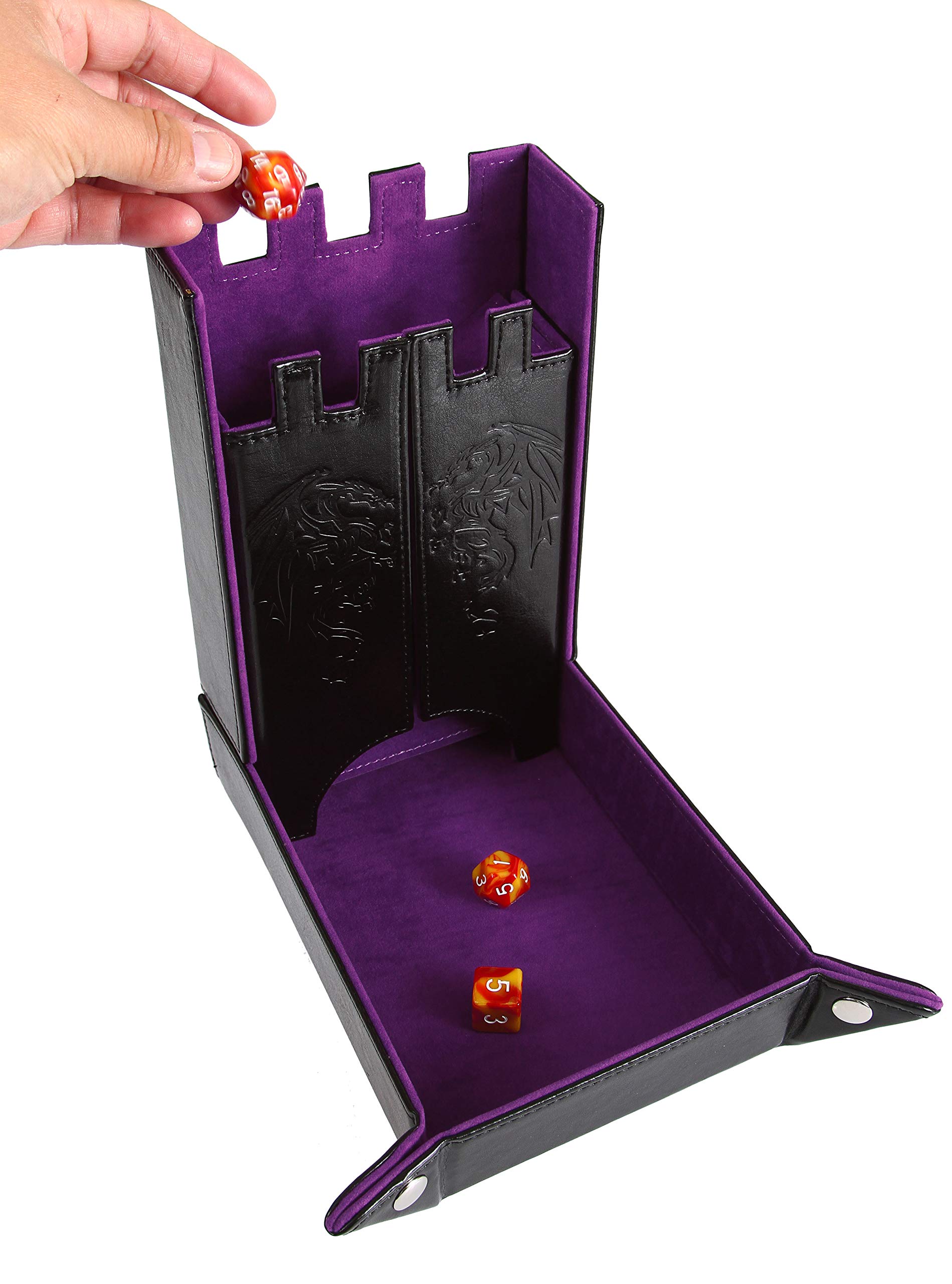 Forged Dice Co. Draco Castle Foldable Dice Tray and Dice Tower - Foldable DND Dice Tray and Dice Rolling Tray Tower - Perfect for Dungeons and Dragons RPG and Tabletop Gaming - Purple