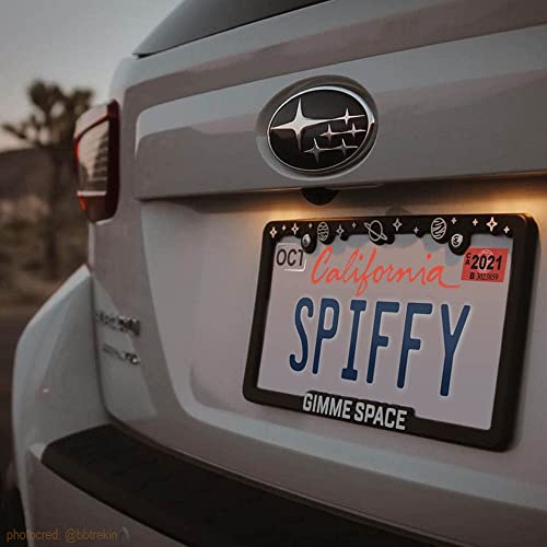 Spiffy Space License Plate Frame Holder Bracket Gimme Space with Planets and Stars for All US/CAN Vehicles | Made in The USA | Cute Star Themed Frames | Cool Raised Galaxy | Slim and Lightweight