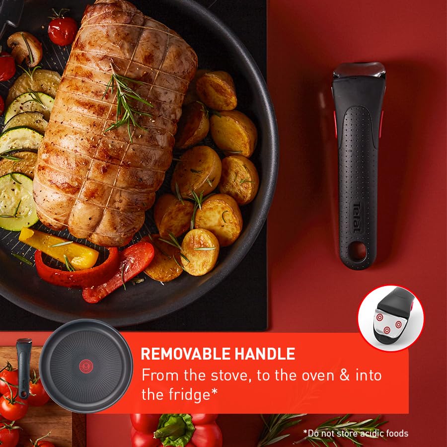 Tefal Ingenio Easy ON 7 piece Non-Stick Saucepan Set, 16&18&20 cm Saucepans, 16&18&20 cm Glass Lids, Bakelite Removable Handle, Easy Cleaning, Heat Indicator, Black, L1599602