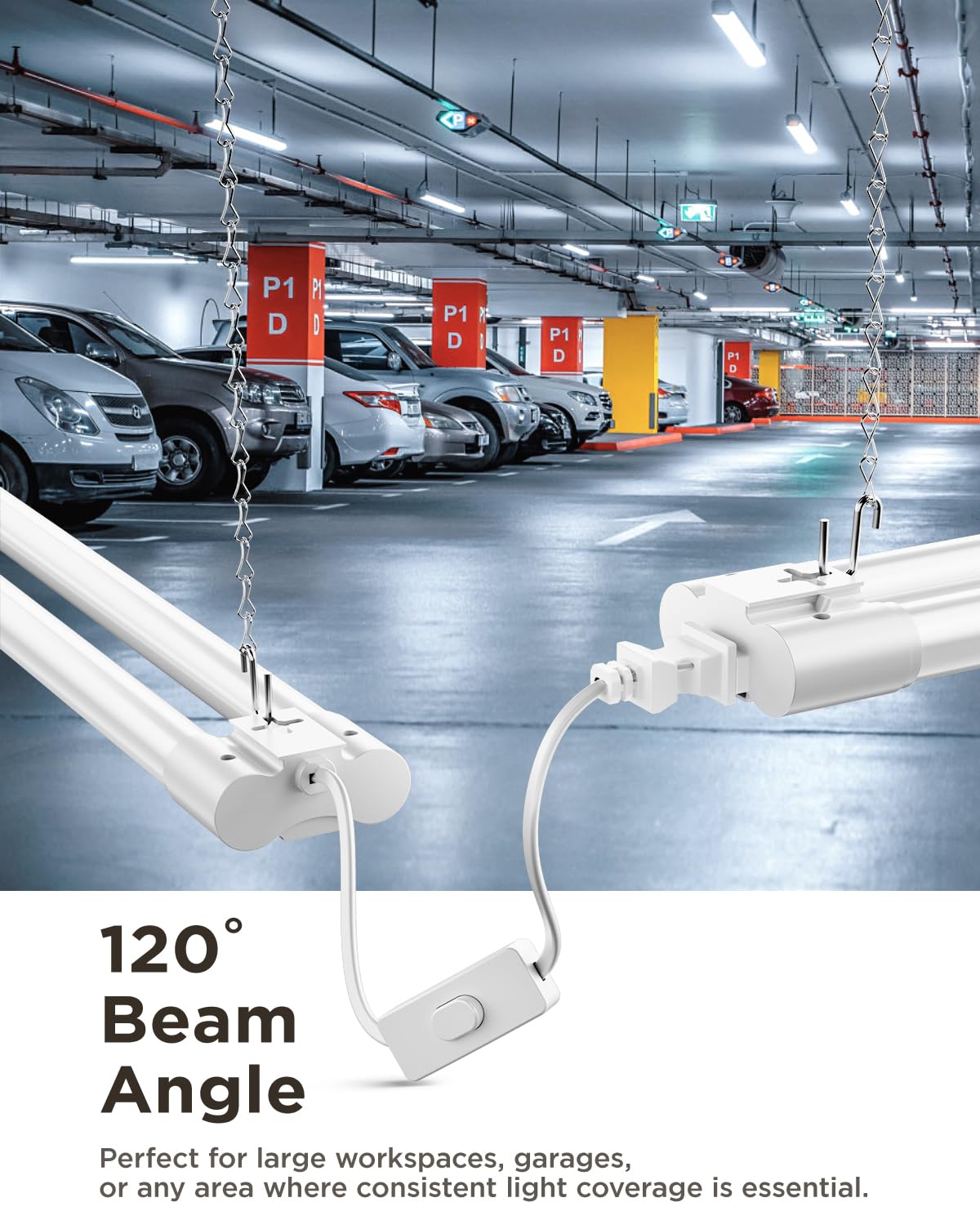Sunco Linkable LED Utility Shop Light, 4500 LM, 5000K Daylight, 4 FT, 48 Inch Integrated Fixture for Garage, 40W Equivalent 150W, Surface + Suspension Mount, White 2 Pack