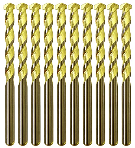 Masonry Drill Bit Set 1/8 in. Carbide Tip Golden Flute Drill Concrete Rock-10Pcs