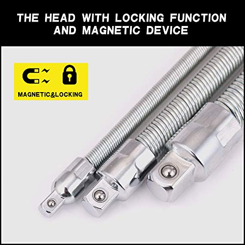HORUSDY 3-Piece Flexible Socket Extension Bar Set 1/2" 1/4" 3/8" Shaft Drive 10" 8" 6"
