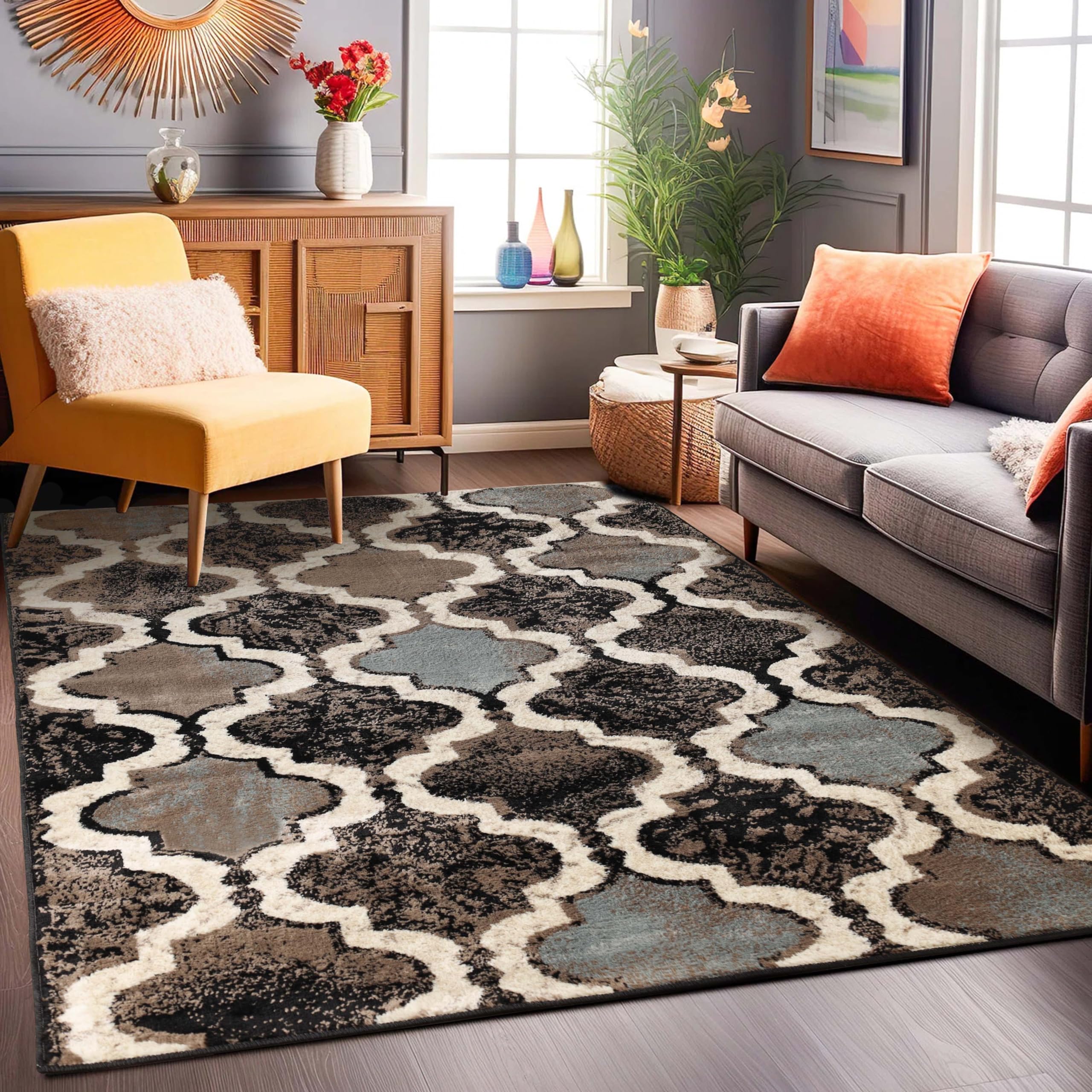 Superior Indoor Large Area Rug, Jute Backed, Perfect for Living/Dining Room, Bedroom, Office, Kitchen, Entryway, Modern Geometric Trellis Floor Decor, Viking Collection, 8' x 10', Chocolate