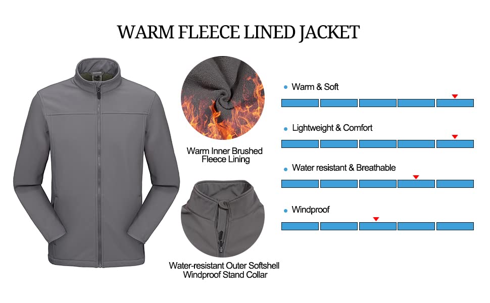 Little Donkey Andy Men's Lightweight Full Zip Softshell Jacket Long Sleeve Soft Fleece Coat for Hiking Golf Type B Black L