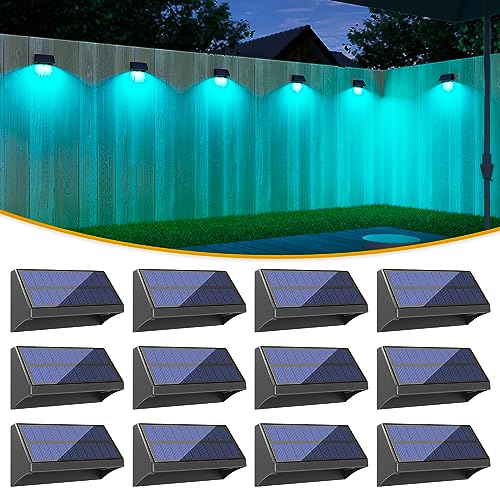 VOLISUN Solar Fence Lights 12 Pack, Warm White & RGB, LED Fence Lights Solar Powered, Fence Solar Light Outdoor Waterproof IP65, Solar Deck Light Decor for Backyard Fence Post Patio Wall Garden