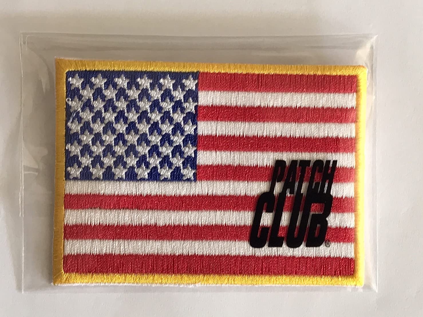 PatchClub American Flag Patch Premium Embroidered, 3.5in - Gold Border - US Flag Patch, United States of America Military Uniform Iron On/Sew On