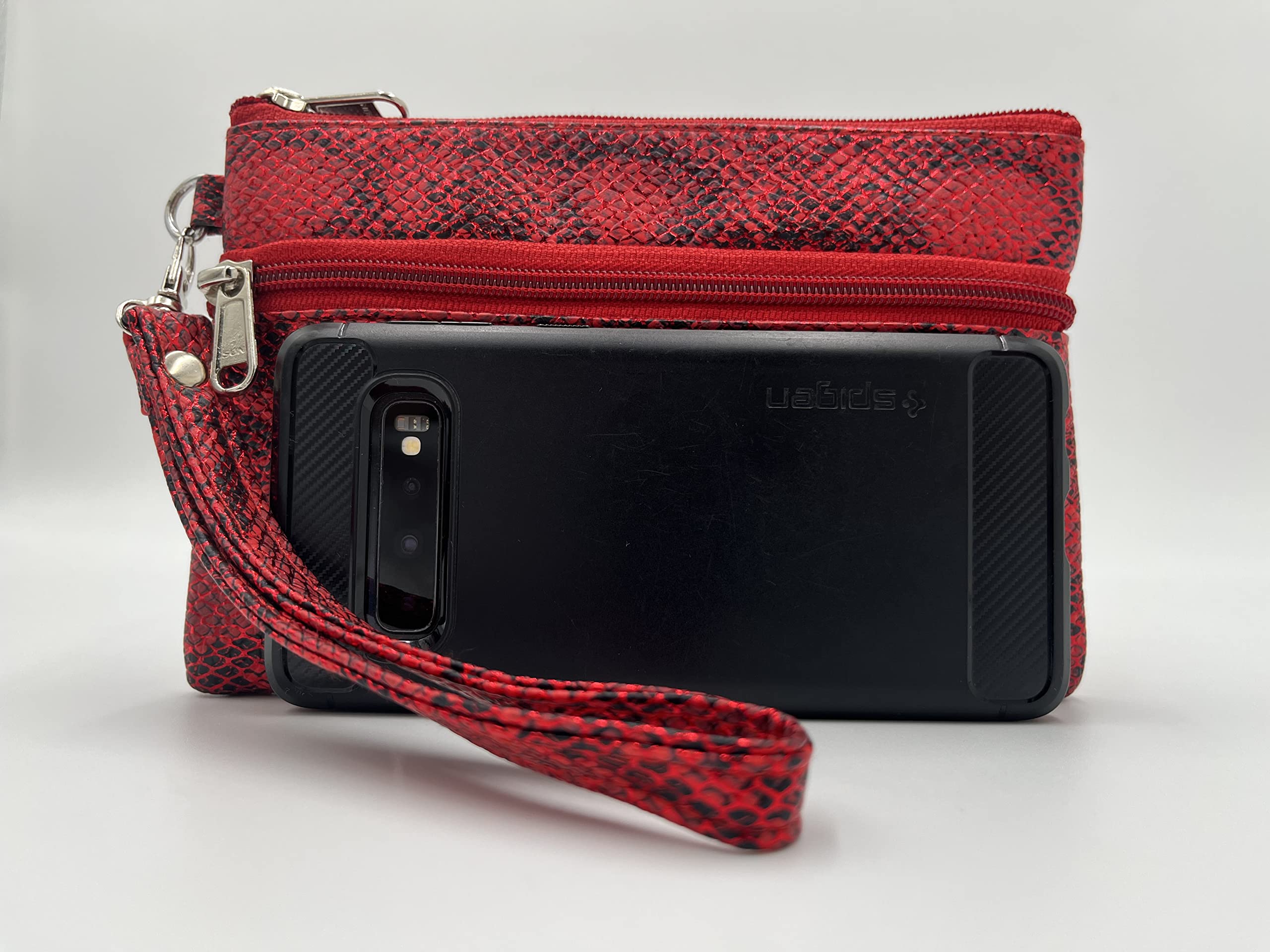 Liberty Leather Wristlet Purses for Women Red Clutch Cell Phone Wallet Vegan Leather Purse